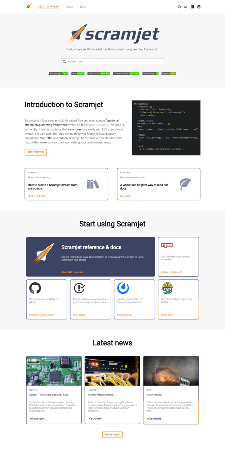Scramjet framework - makiety i projekt graficzny strony internetowej